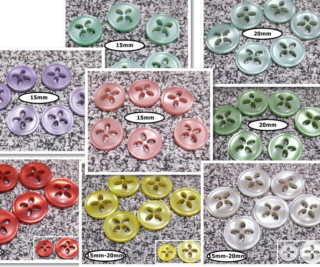 6 Buttons, 15mm and 20mm, Button Pearly, Button 4 Holes, Button ...