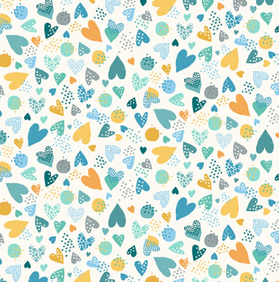 ANDOVER, Blue Heart, in the Jungle, Makower, 2607, Cotton Quilt, Cotton ...