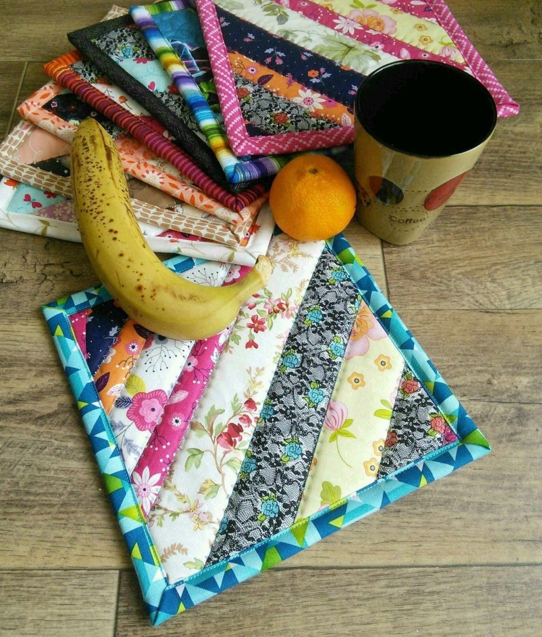 Scrappy Potholders 8 1/2" X 8 1/2", Patchwork Hot Mats Potholder Trivet ...