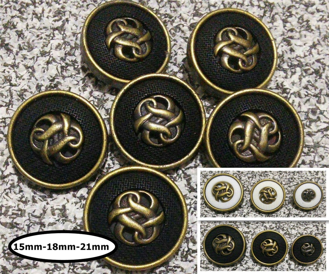 12 Buttons, 15mm, 18mm and 21mm, BLACK, WHITE, Vintage Button, BTN 200 ...