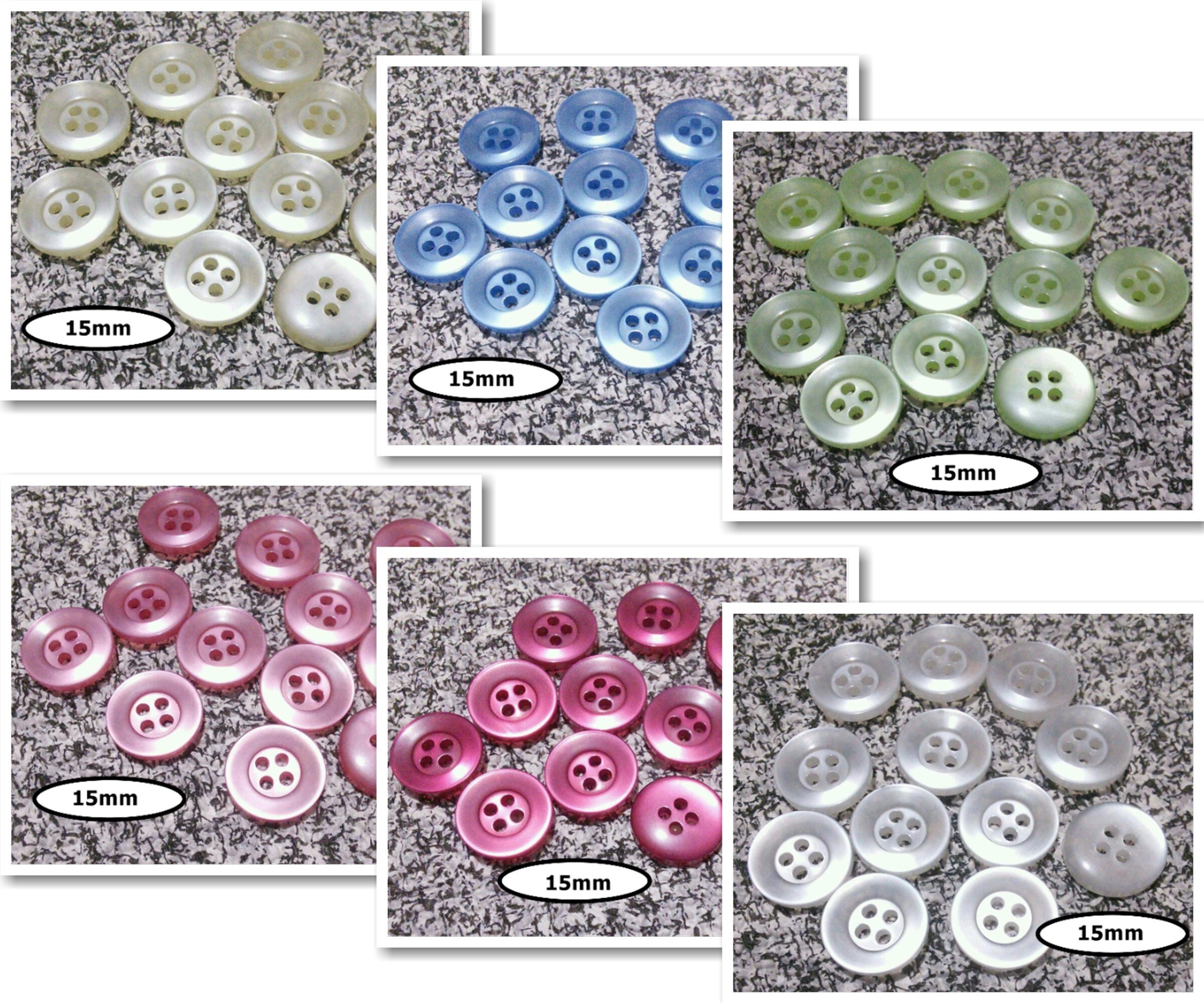 12 Buttons, 15mm, CLEAR TRANSPARENT, 4 holes, BTN 39