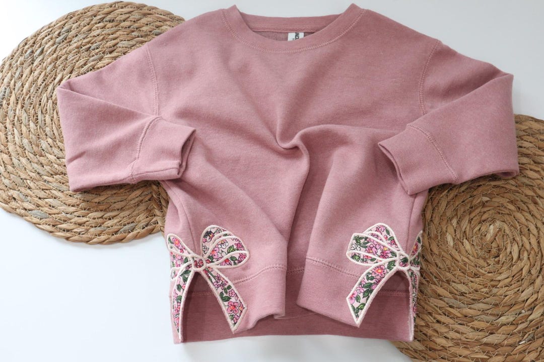 Embroidered Bow Sweatshirt, Embroidered Side Slit Bow Sweatshirt ...