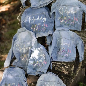 Embroidered Jean Jacket, Embroidered Wildflower Jacket, Embroidered Denim Jacket, Custom Jean ...
