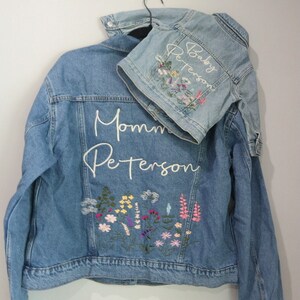 Embroidered Jean Jacket, Matching, Twinning, Embroidered Wildflower Jacket, Embroidered Denim ...