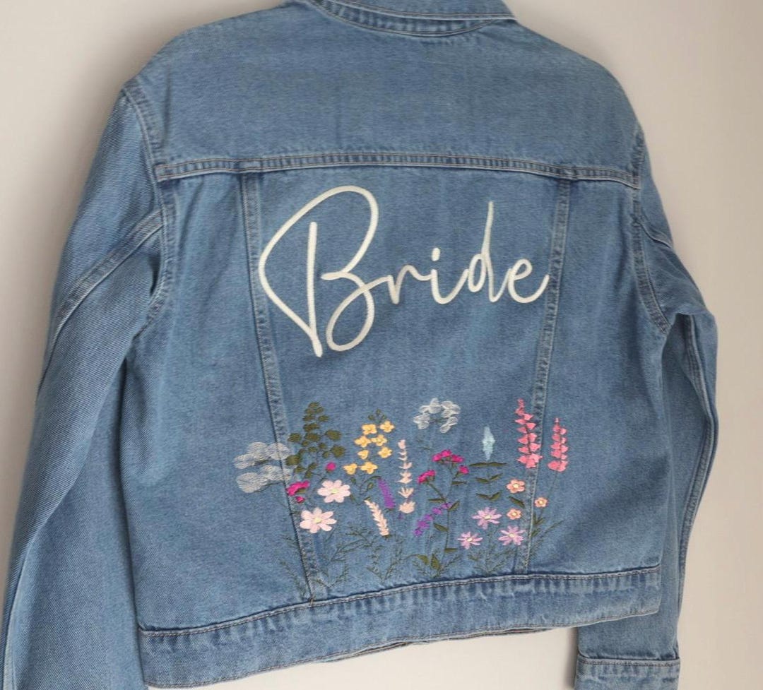 Bride, Bridal Jacket, Embroidered Jean Jacket, Wedding Jean Jacket ...