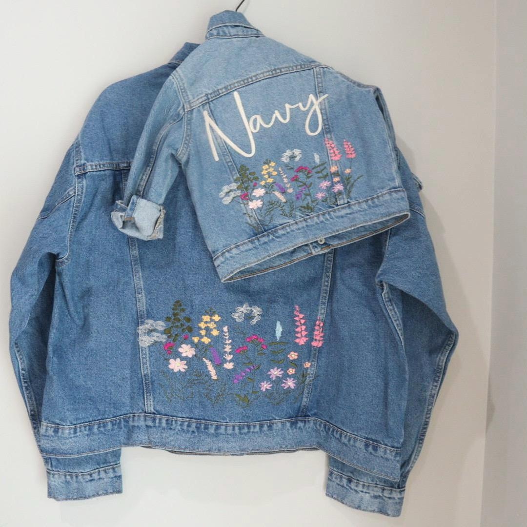 Embroidered Jean Jacket, Matching, Twinning, Embroidered Wildflower ...