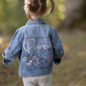 Embroidered Jean Jacket, Embroidered Wildflower Jacket, Embroidered Denim Jacket, Custom Jean ...
