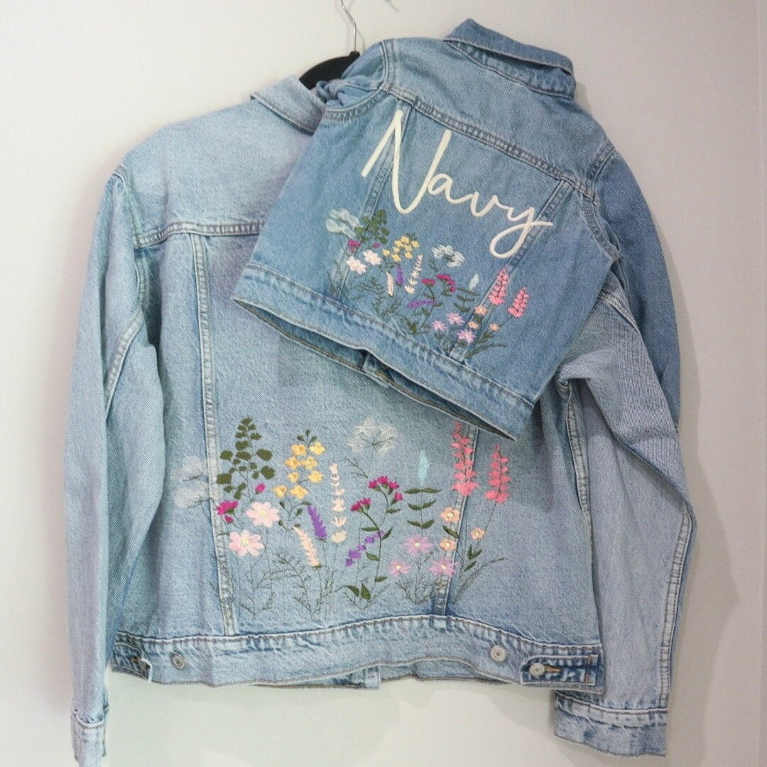 Embroidered Jean Jacket, Matching, Twinning, Embroidered Wildflower ...