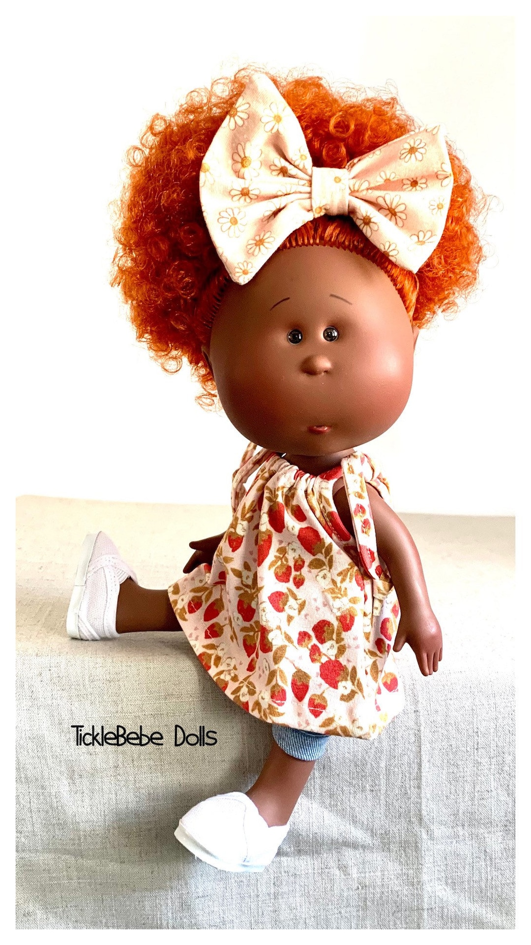 Doll Clothes - 12” Mia - Fall - Long Tie-top - Red Strawberries - Pale ...