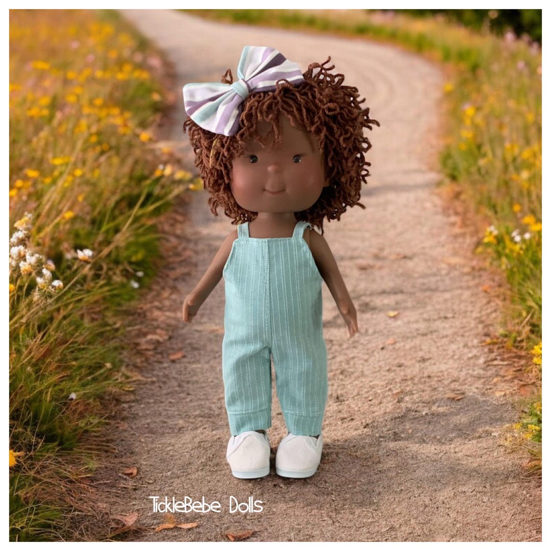 Doll Clothes - 12” Mio/mia - Overalls - Light Aqua Striped Pattern ...