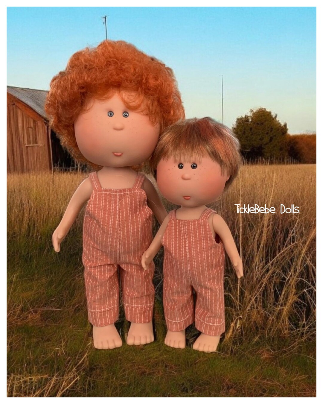 Doll Clothes - 12” Mio/mia or 9” Mini Mio/mia - Overalls - Rust Striped ...