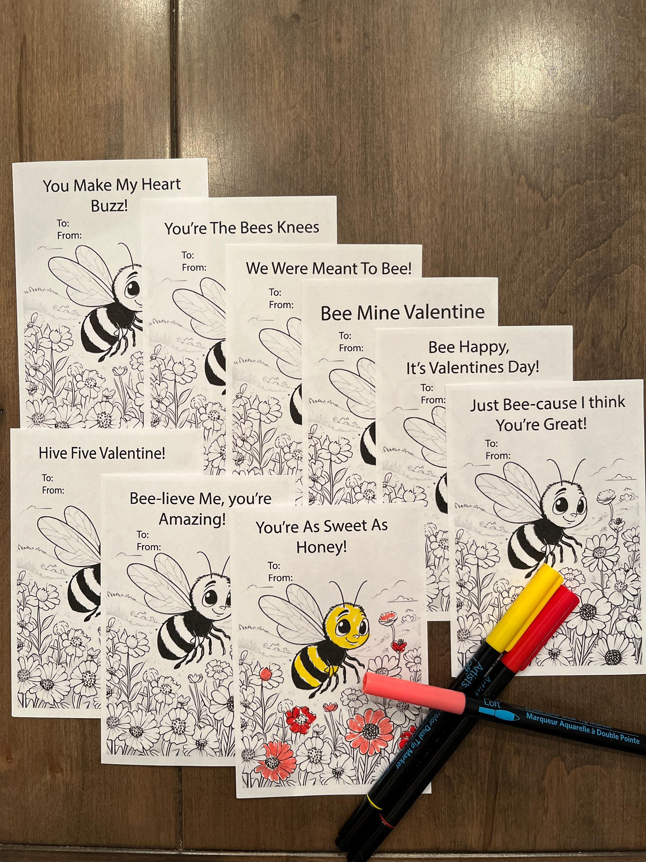 Printable Bee Coloring Valentines Cards. Your Kids Can Personalize ...