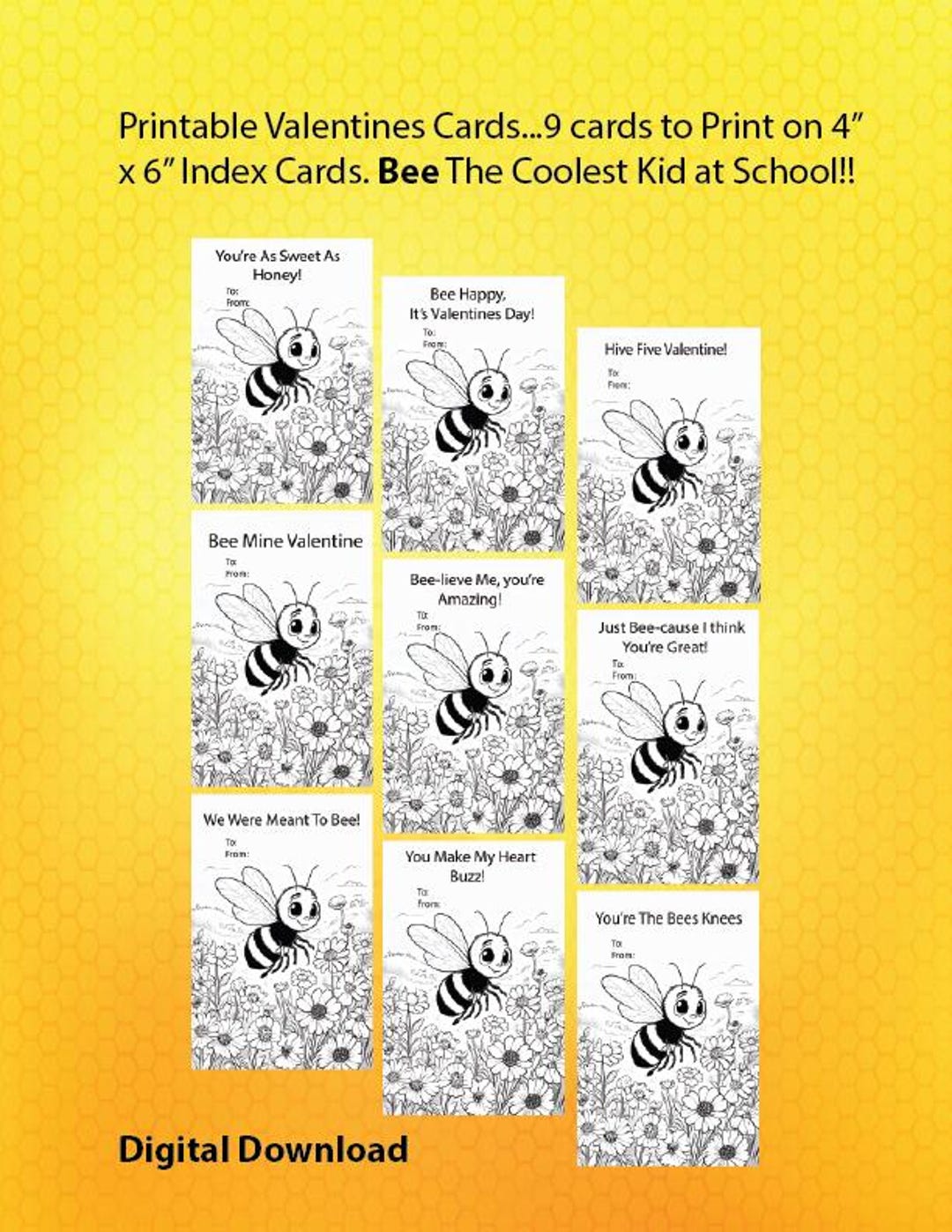 Printable Bee Coloring Valentines Cards. Your Kids Can Personalize ...
