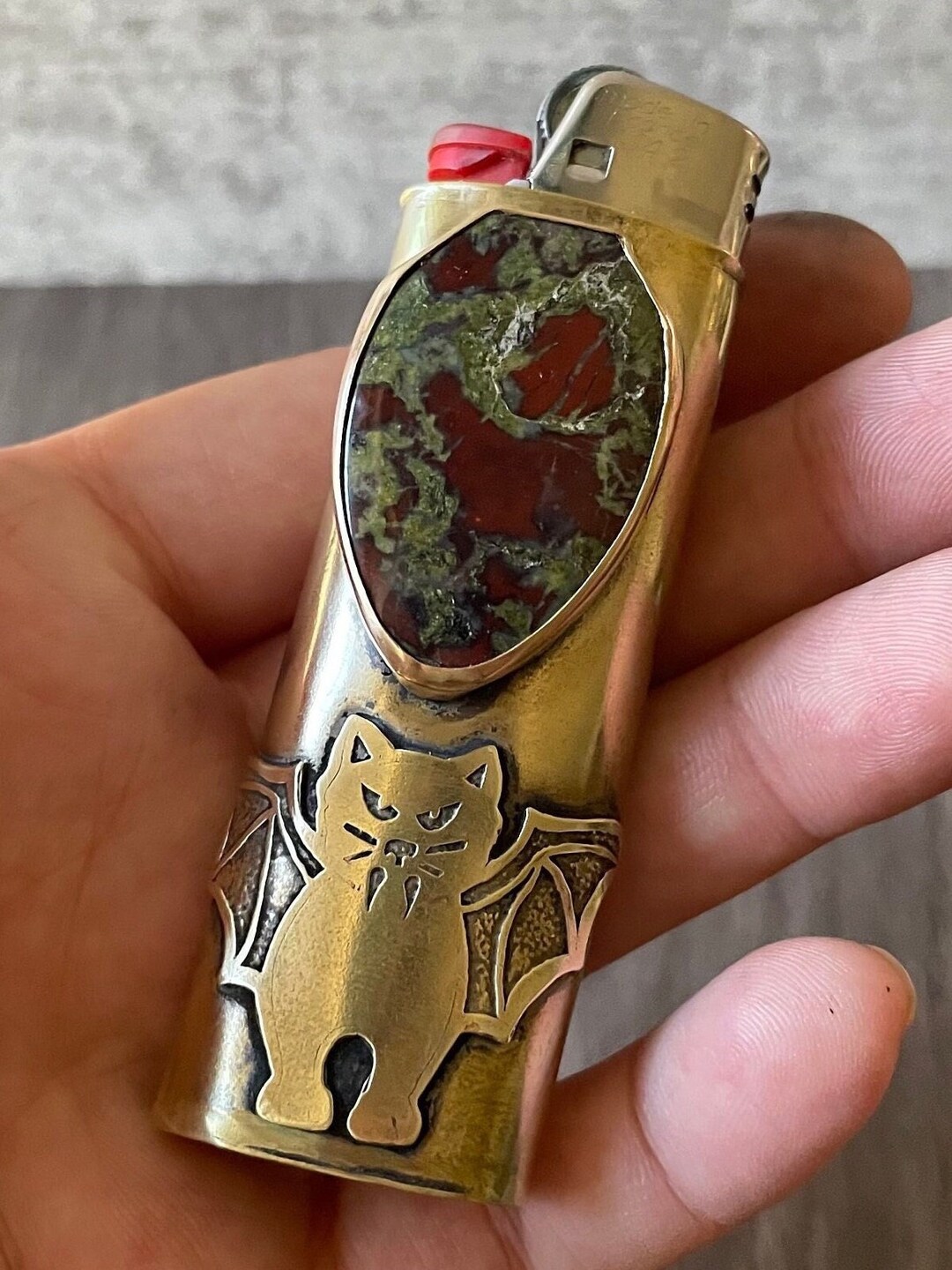 Vampire Cat Bloodstone Coffin Gemstone Lighter, Witchy Lighter, Metal ...