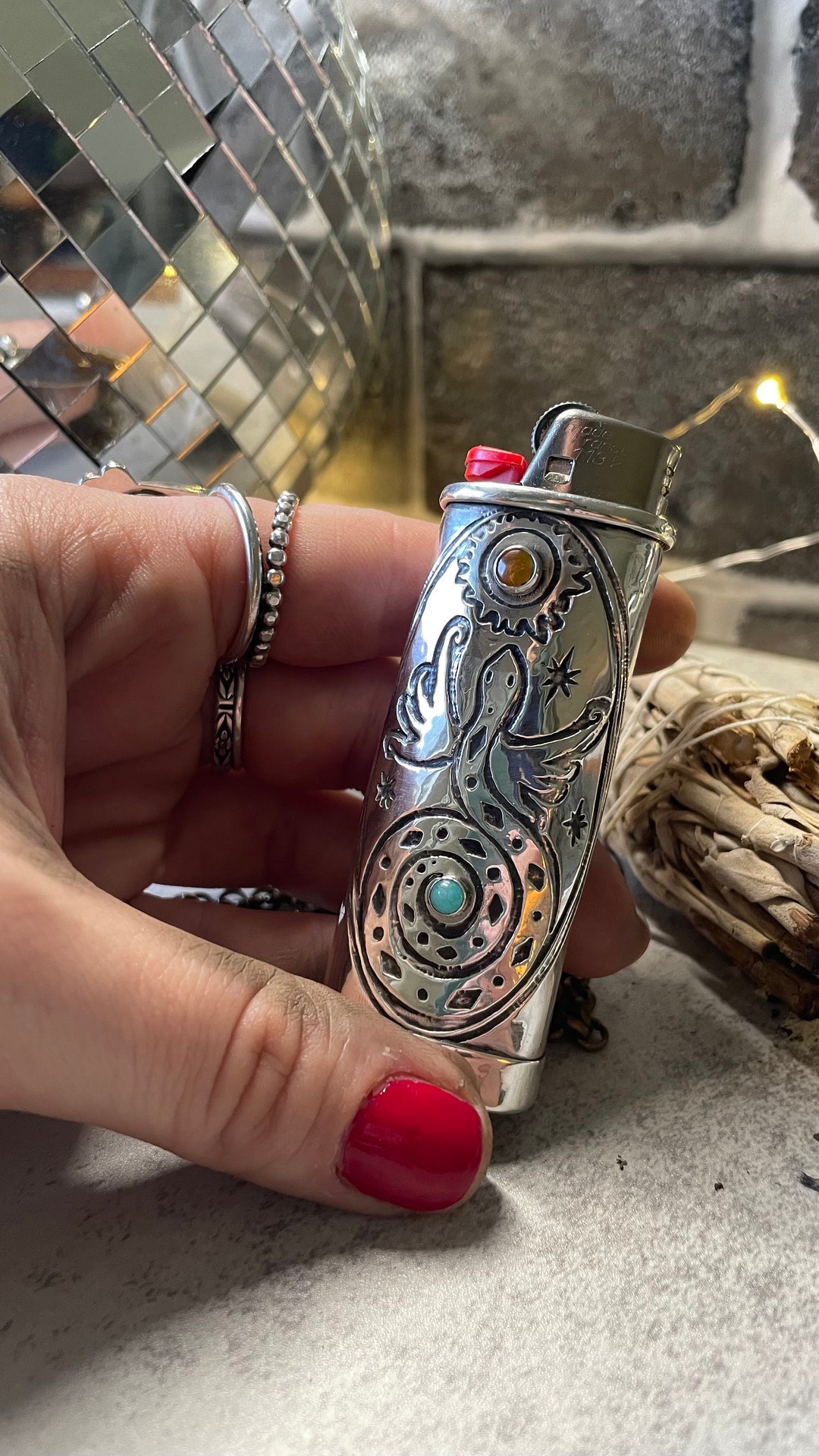 925 Sterling Silver Kundalini Rising Snake Lighter Case, Snake With ...