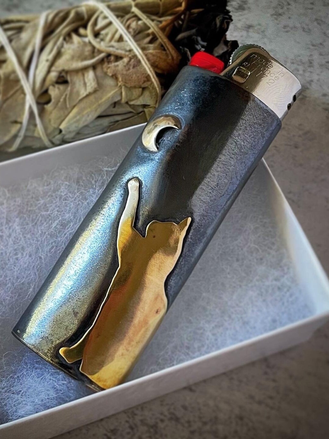 Cat Lighter Case Kitty Lighter Handmade Metal Lighter Case Collectible ...