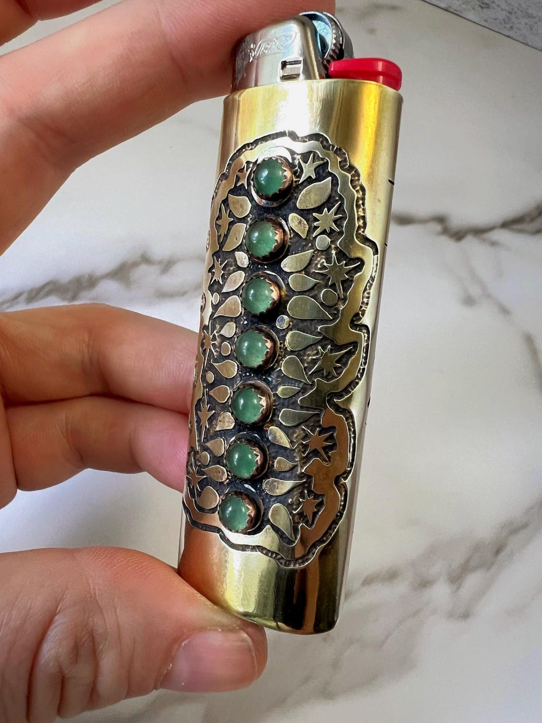 Chakra Gemstone Lighter Case Brass Lighter Case Green Aventurine Semi ...