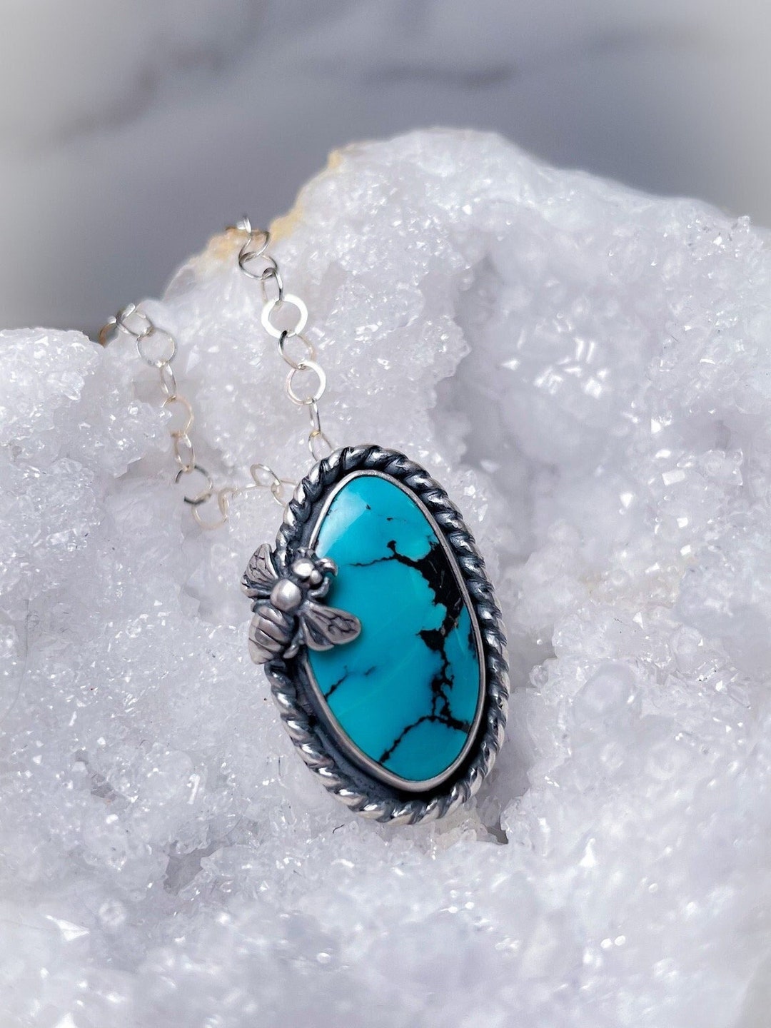 Bee Turquoise Pendant With Hidden Bail, 925 Sterling Silver Necklace - Etsy