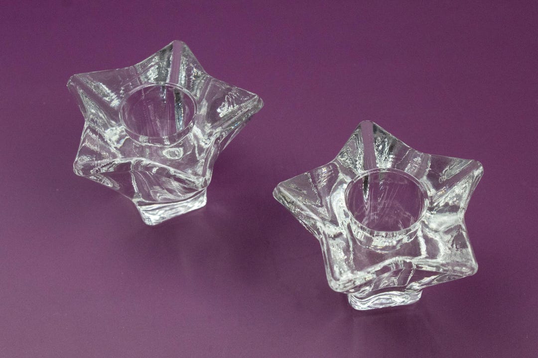 Vintage Pair of Star Shaped Clear Glass Candle Holders - Etsy