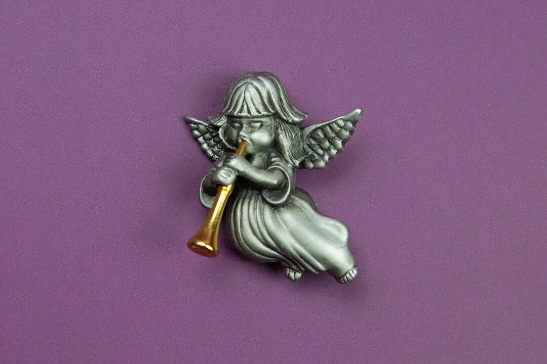 Vintage Signed Dana Pewter Angel Brooch - Etsy