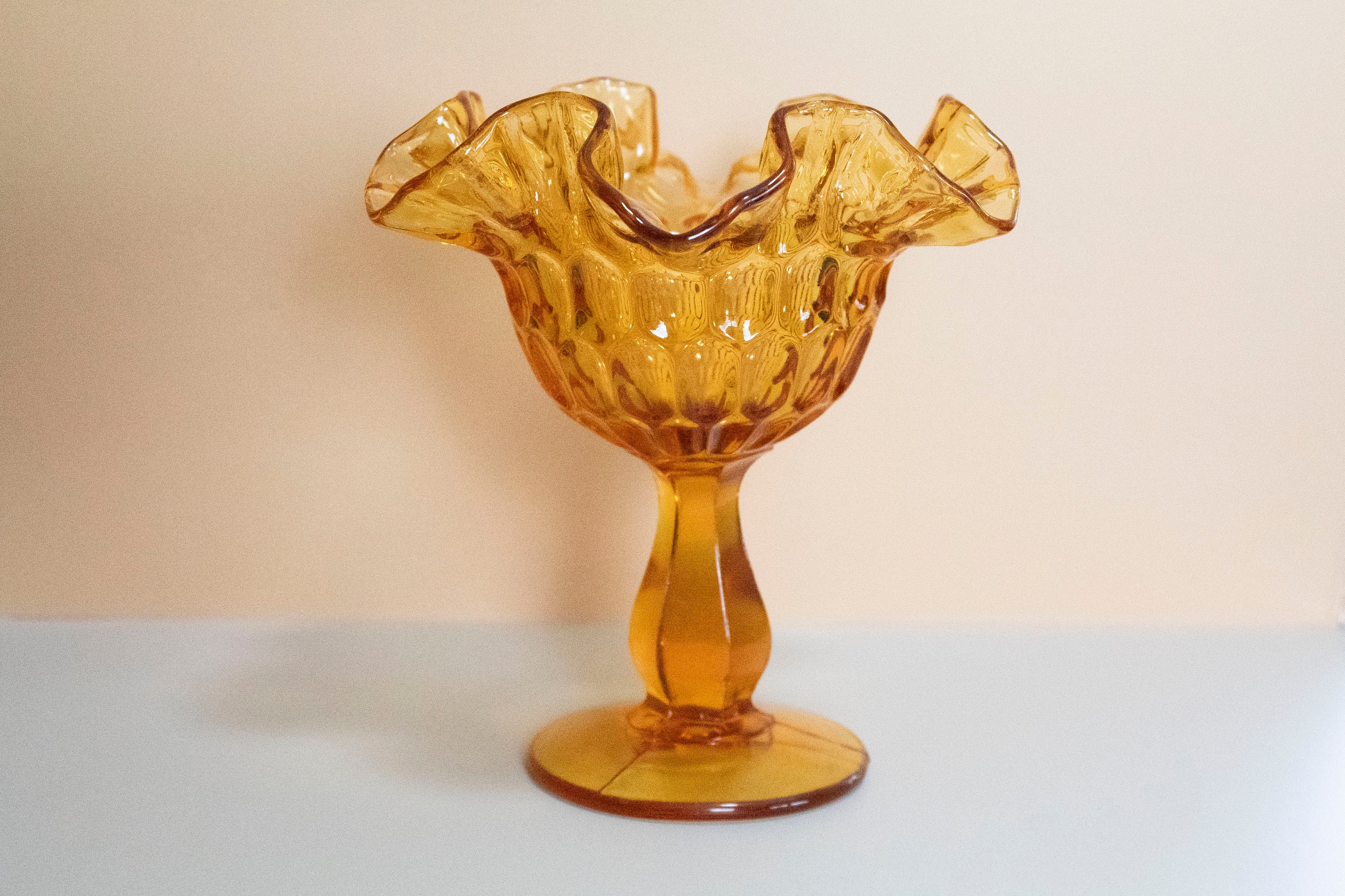 Fenton Amber Glass Fruit Stand - Etsy