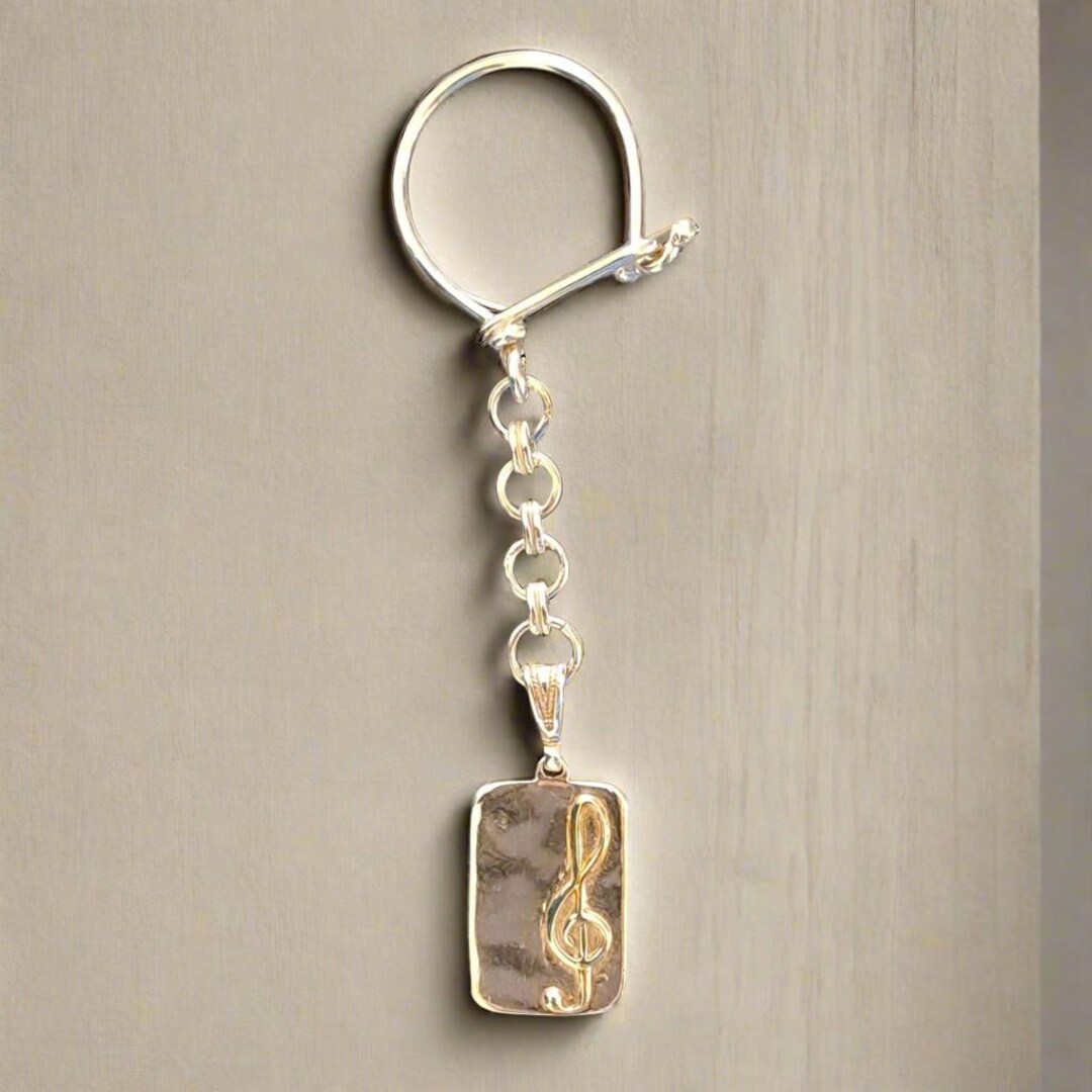 Musical Note Key Ring in Sterling Silver, Silver Keychain, Gift ...