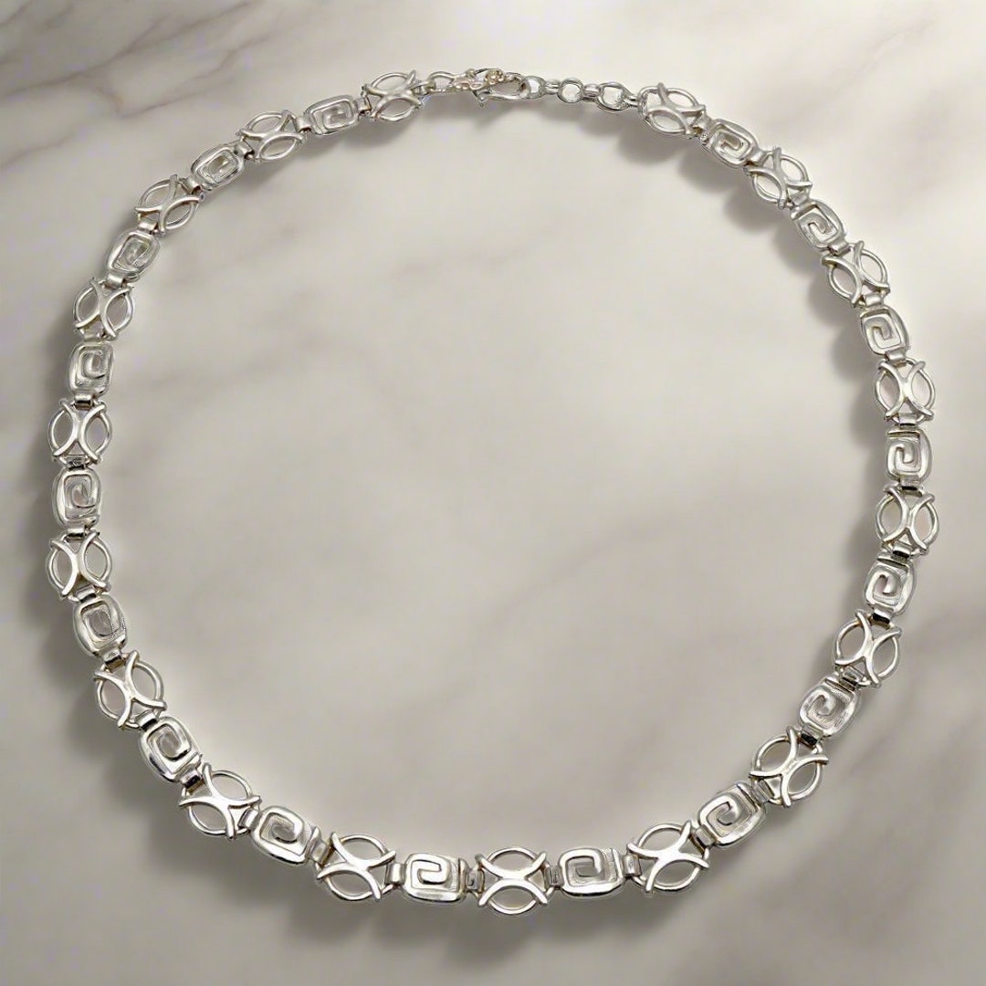 Greek Key Meander Necklace in Sterling Silver (PE-18) - Etsy