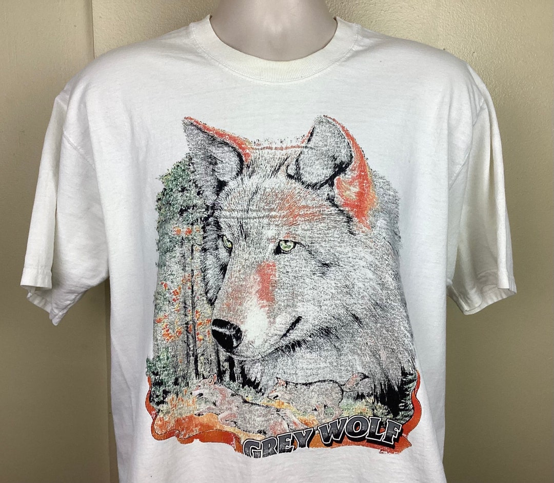 Vtg 90s Grey Wolf T-shirt White L Animal Nature Wildlife - Etsy