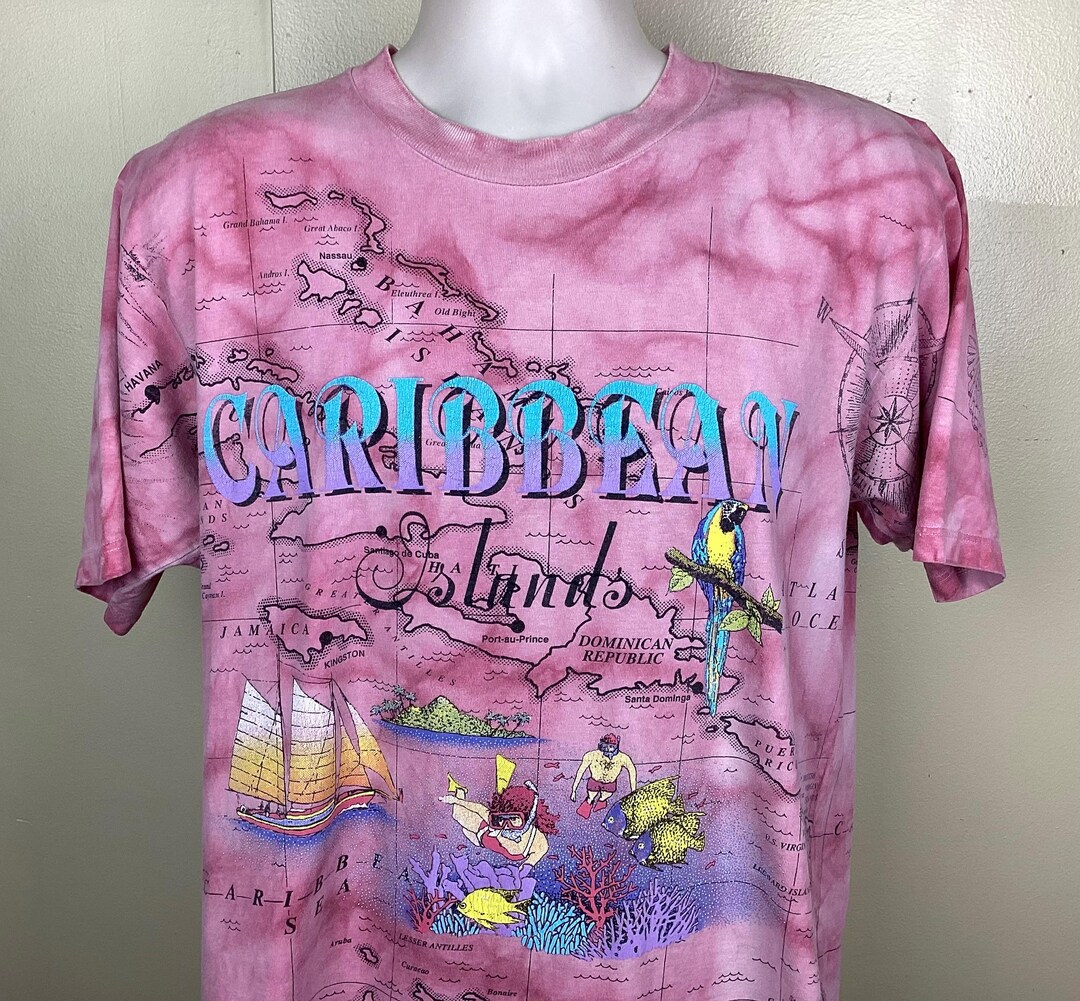 Vtg 90s Caribbean Islands Map All Over Print T-shirt Pink L AOP 1992 - Etsy