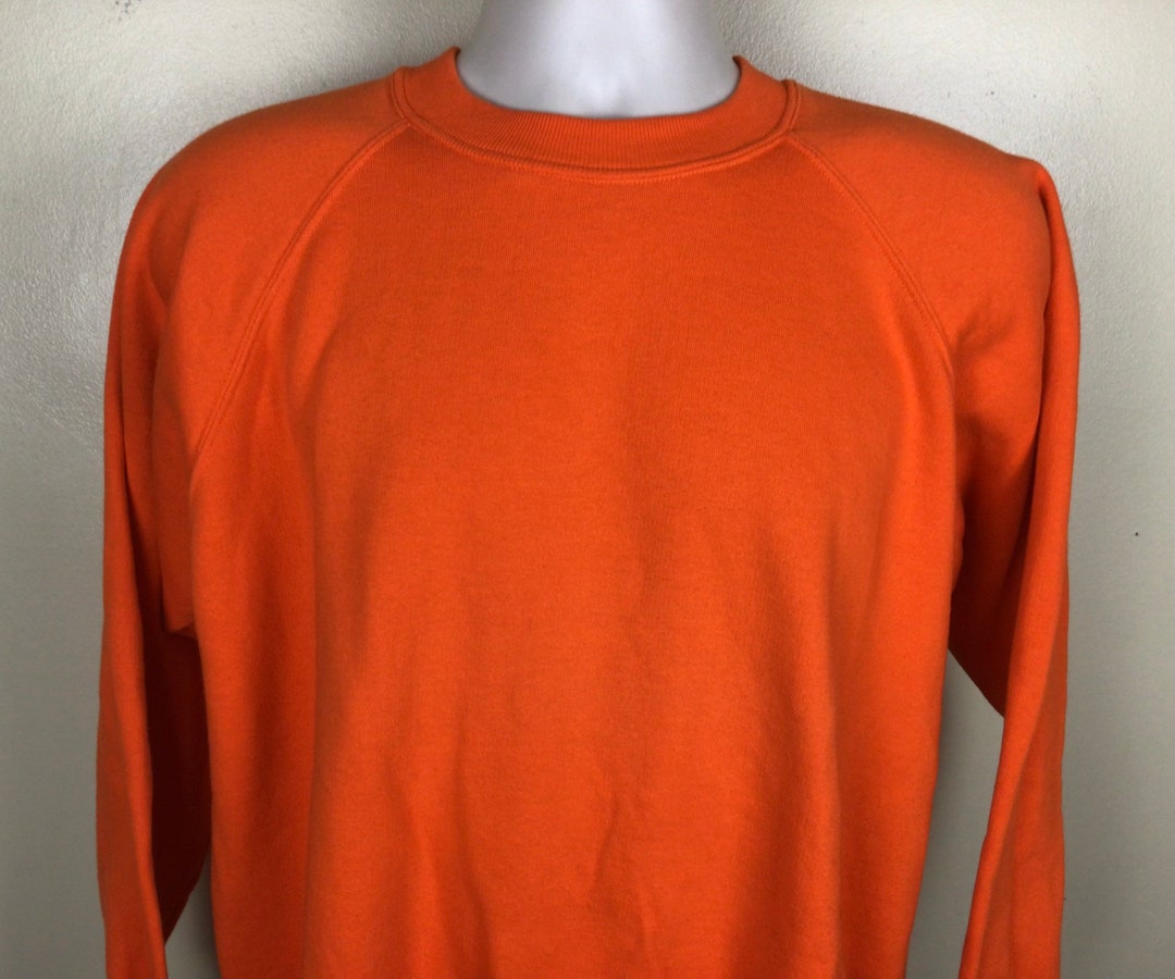 Vtg 80s 90s Welbeck Plain Safety Orange Raglan Crewneck Sweatshirt L ...