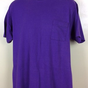 Vtg 90s Tultex Plain Purple Pocket T-shirt L/XL Blank Single Stitch ...