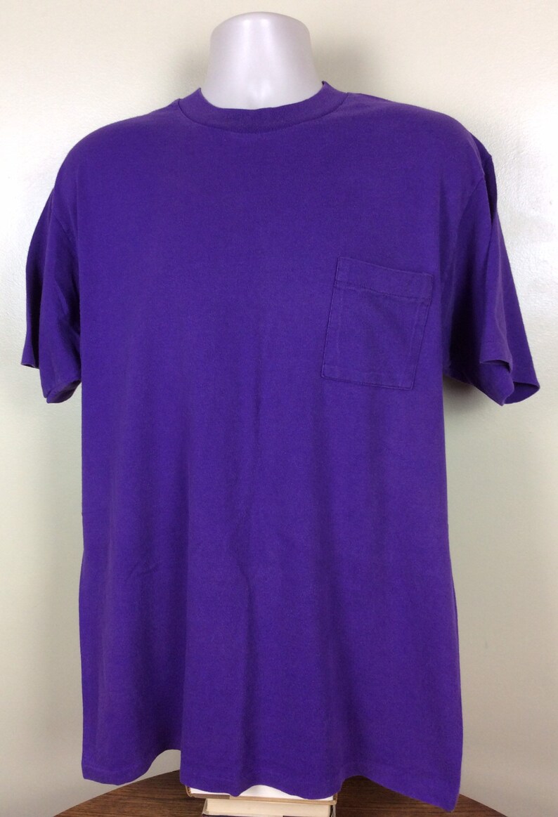 Vtg 90s Tultex Plain Purple Pocket T-shirt L/XL Blank Single Stitch ...