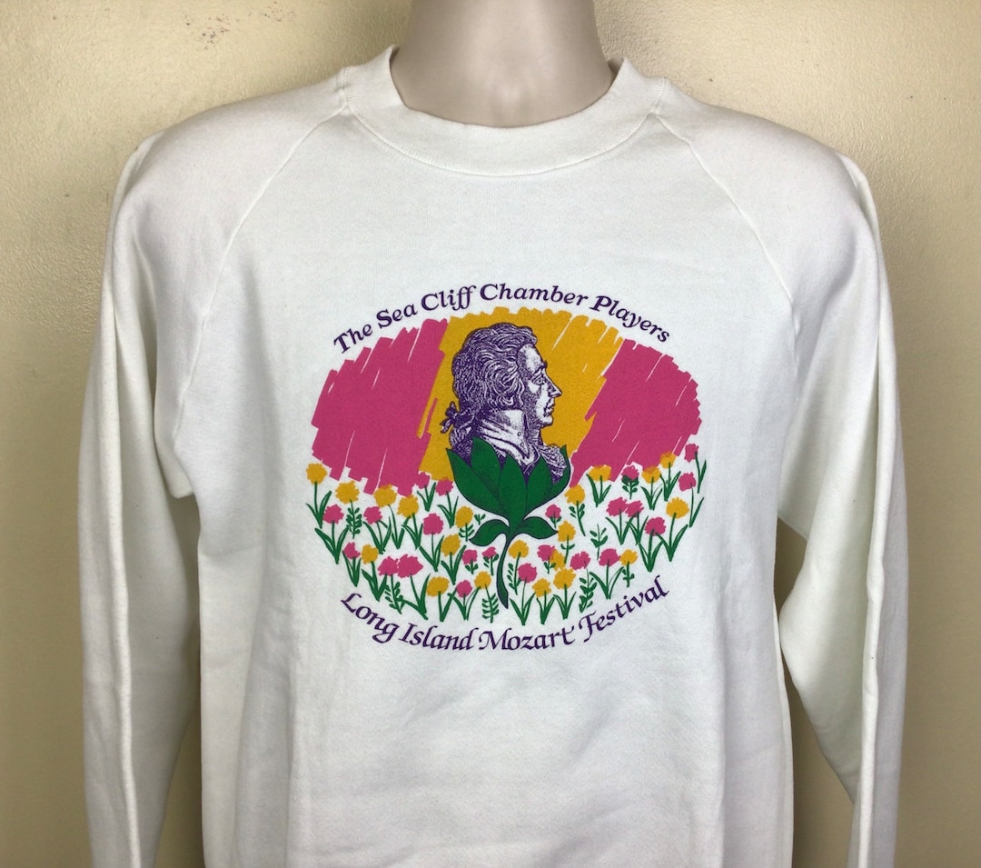 Vtg 90s Long Island Mozart Festival Sweatshirt White L Raglan Crewneck ...