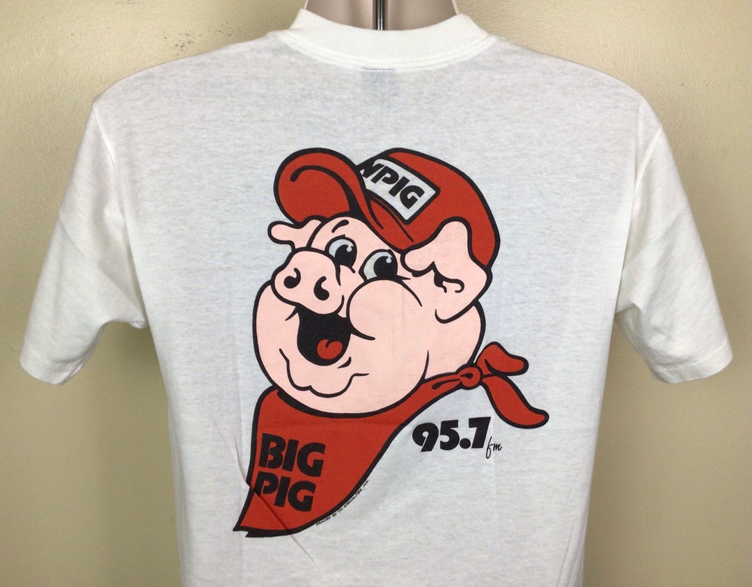 Vtg 80s 90s WPIG the Big Pig T-shirt White M/L FM Country Music Radio ...