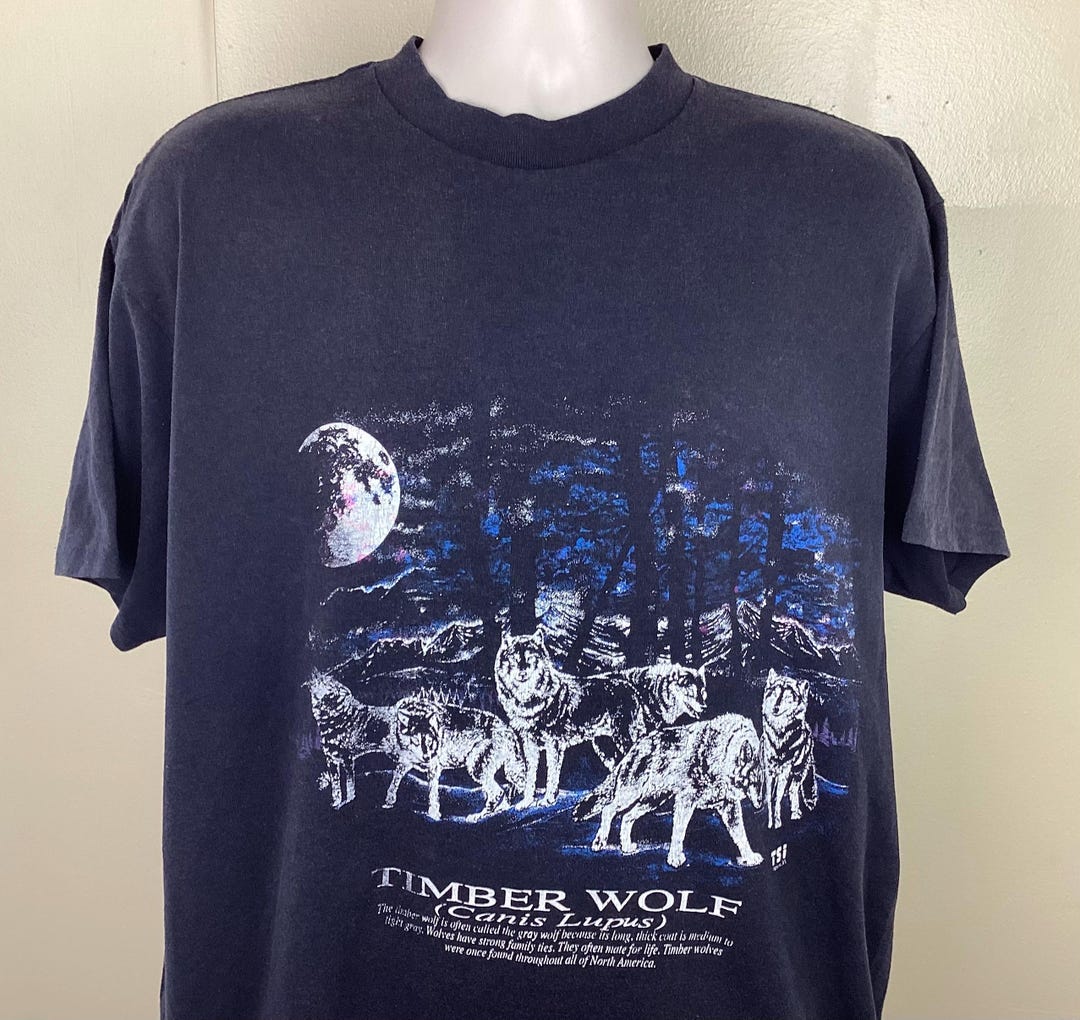 Vtg 90s Timber Wolf T-shirt Black XL Animal Nature Wildlife Wolves ...