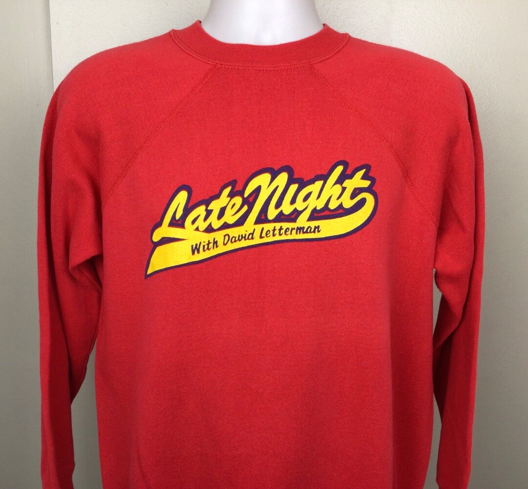 Vtg 80s Late Night With David Letterman Raglan Crewneck Sweatshirt Red ...