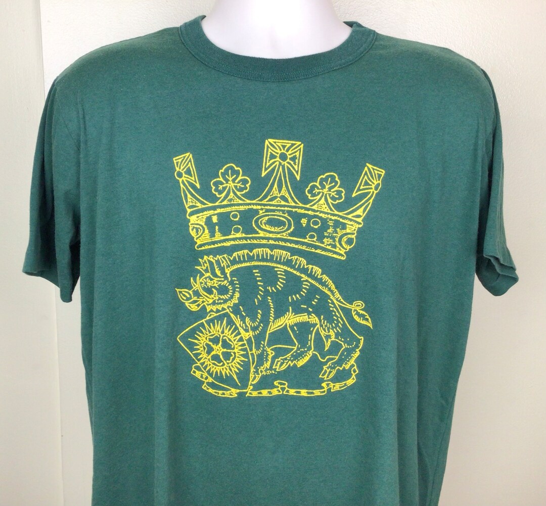 Vtg 80s 90s Cost of Arms T-shirt Green XL Wild Boar Crown Poppy Shield ...