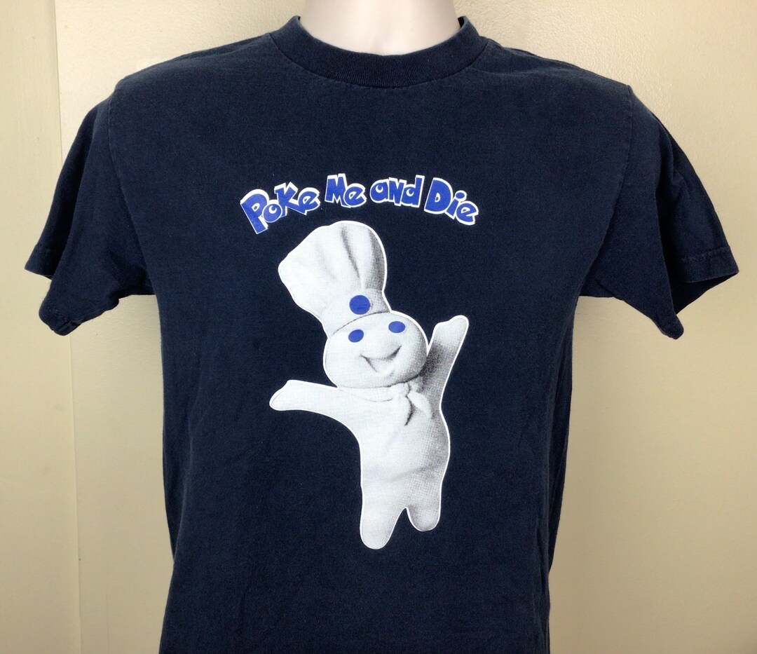 Vtg 90s Poke Me and Die Pillsbury Doughboy Parody T-shirt Navy Blue S ...