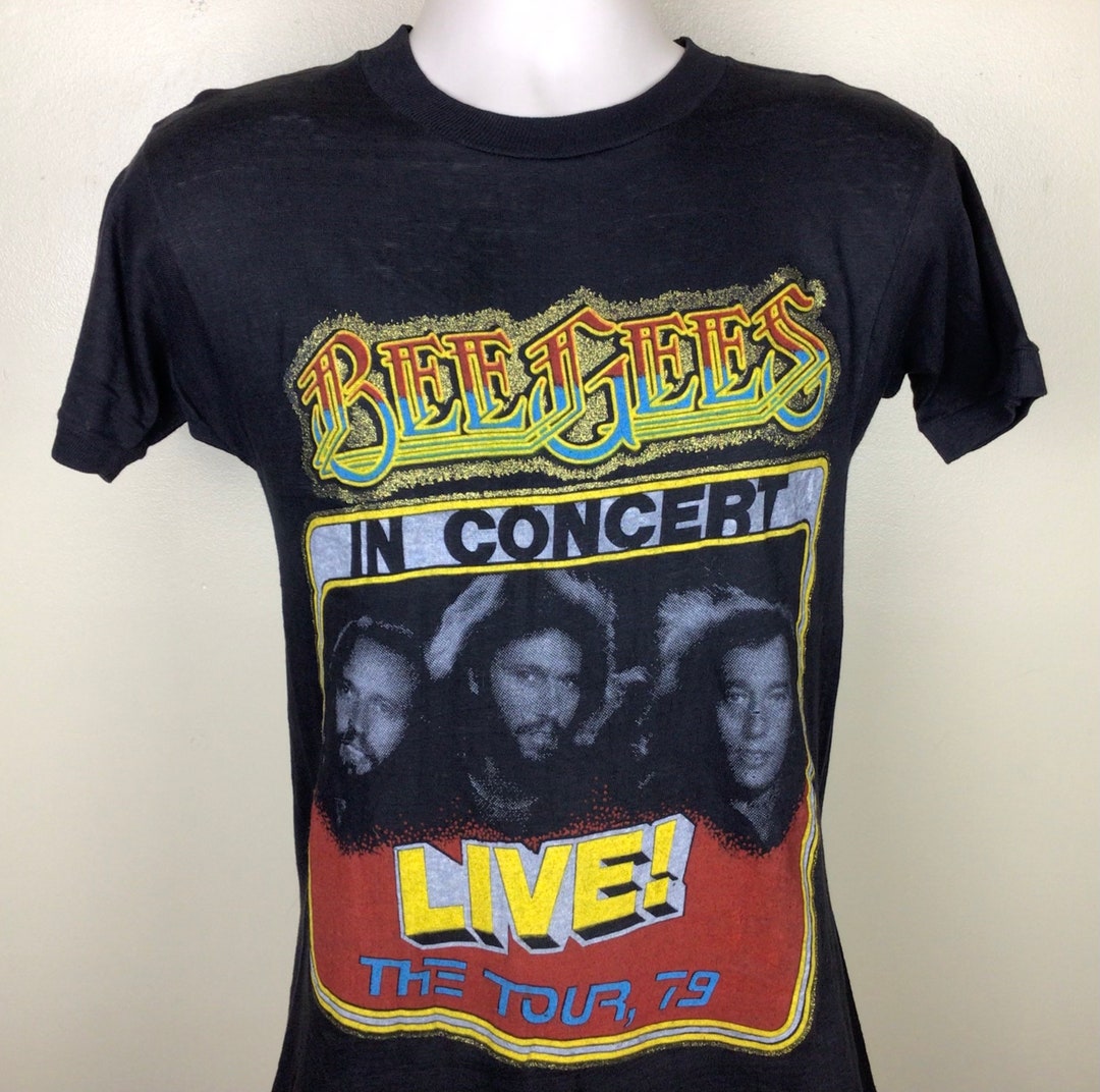Vtg 1979 Bee Gees Concert T-shirt Black S/M 70s Disco Pop Group Band ...