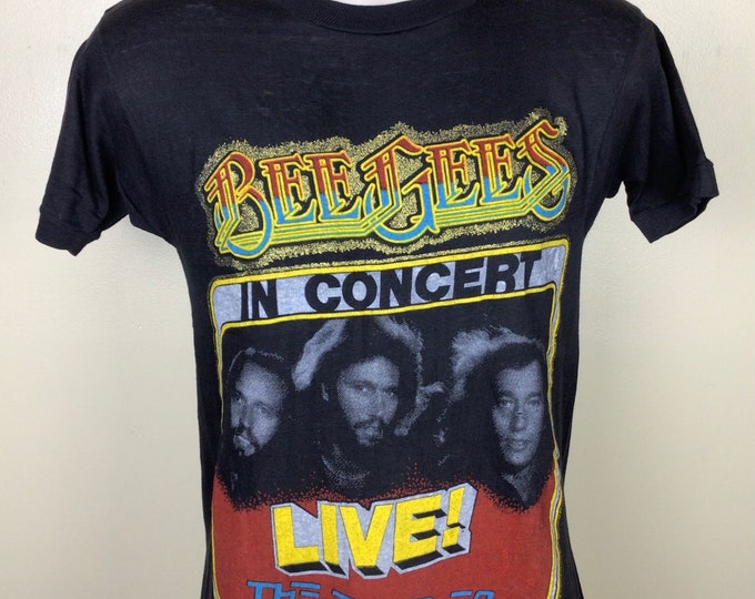 Vtg 1979 Bee Gees Concert T Shirt Black Sm 70s Disco Pop Group Band