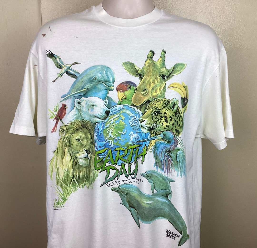 Vtg 1994 Earth Day T-shirt off White L 90s National Wildlife Nature ...