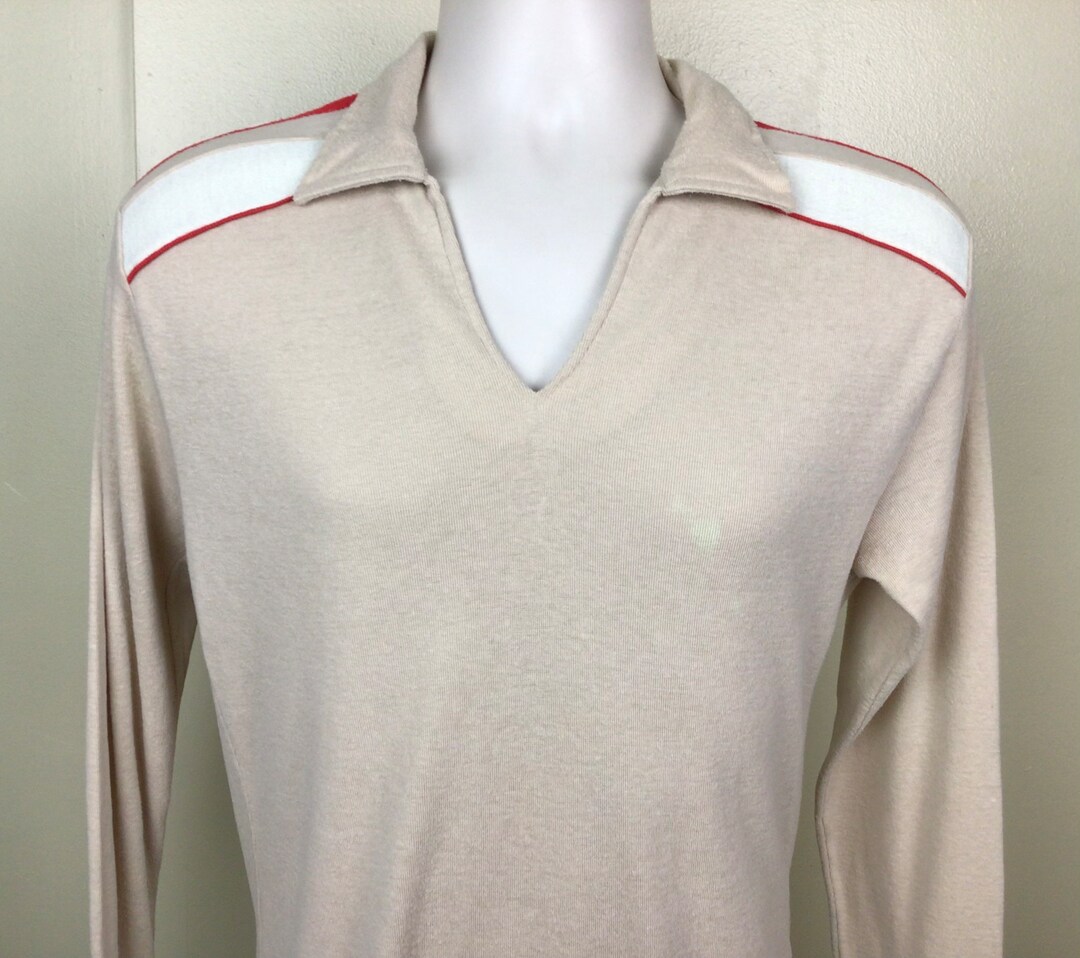 Vtg 80s Chess King Collared Shirt Beige Red S/M Buttonless Paneled - Etsy