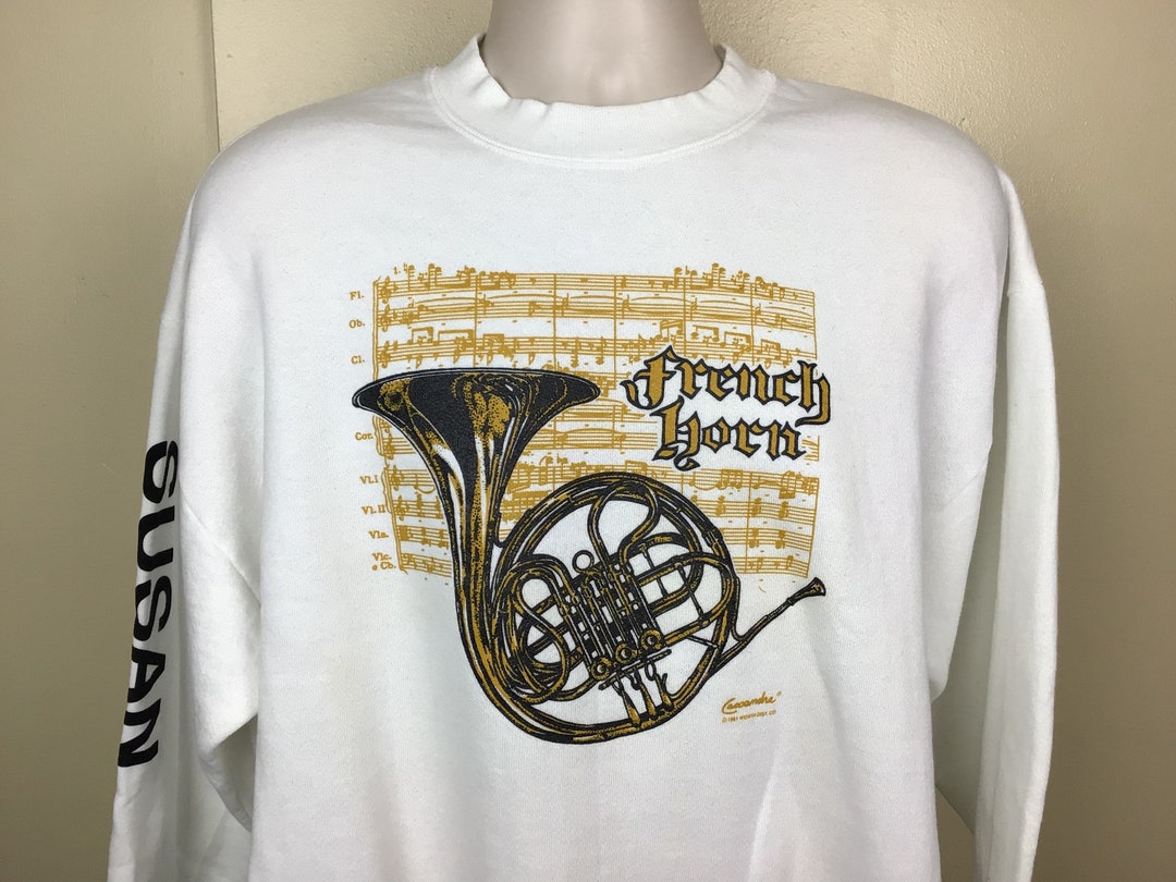 Vtg 1991 French Horn Crewneck Sweatshirt White L 90s Muscial Instrument ...