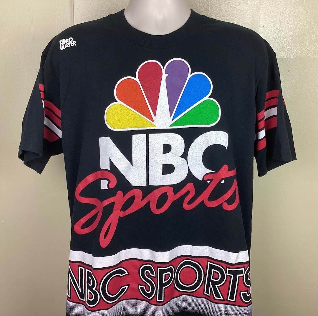 Vtg 90s NBC Sports T-shirt Black L/xl Pro Player All Over Print Tv ...