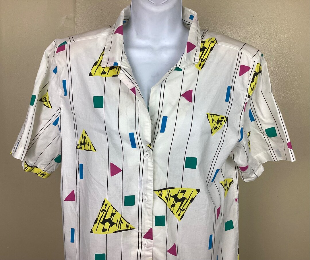 Vtg 80s Cathy Daniels Abstract Print Short Sleeve Button Down Shirt ...