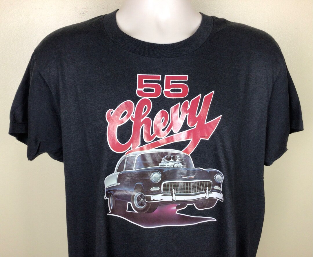 Vtg 80s 55’ Chevy Iron-on T-shirt Black XL Screen Stars Classic Muscle ...
