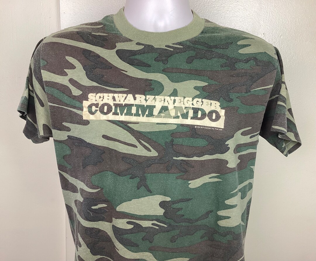 Vtg 1985 Arnold Schwarzenegger Commando T-shirt Green Camo M/L 80s ...