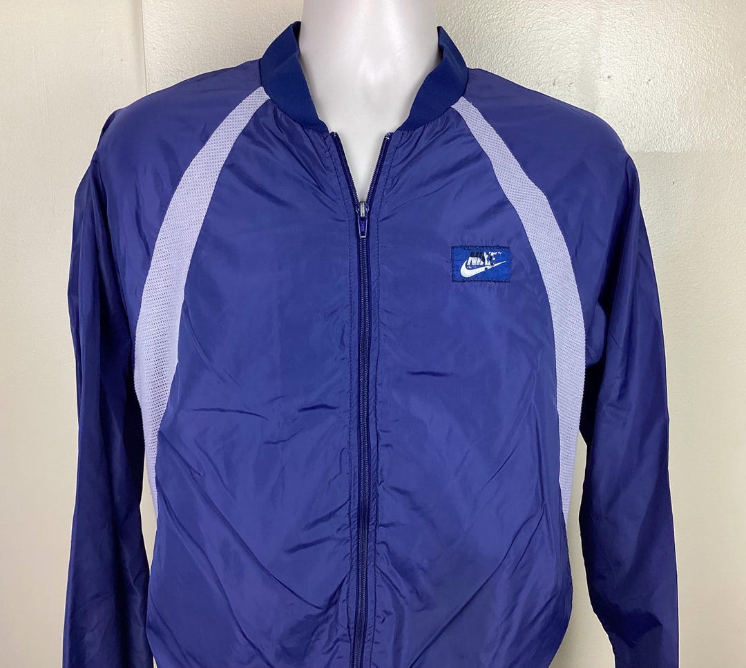 Vtg 80s Nike Windbreaker Jacket Blue Gray M Full Zip Mesh Panels ...