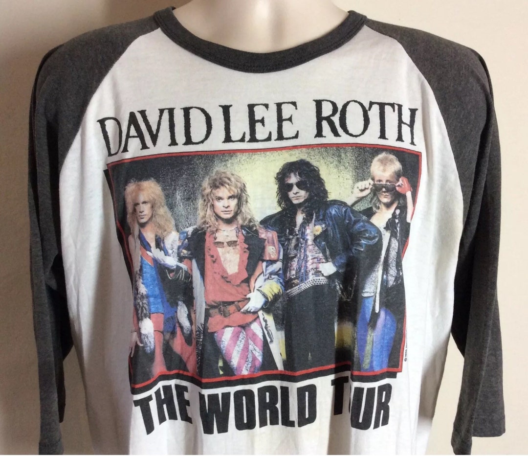 Vtg 1986 David Lee Roth Raglan Jersey Style Concert T-shirt White L/XL ...