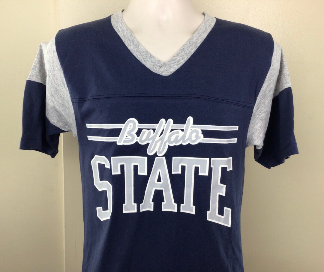 Vtg 80s Buffalo State College Jersey Style T-shirt Blue S Ringer V-neck ...